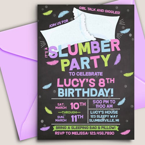 Ice Blue Slumber Party Invitation Editable Sleepover Teen Girl | Etsy