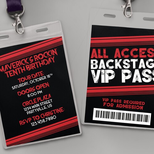 Backstage Pass Lanyard 2 Sides Birthday Invitation - Etsy