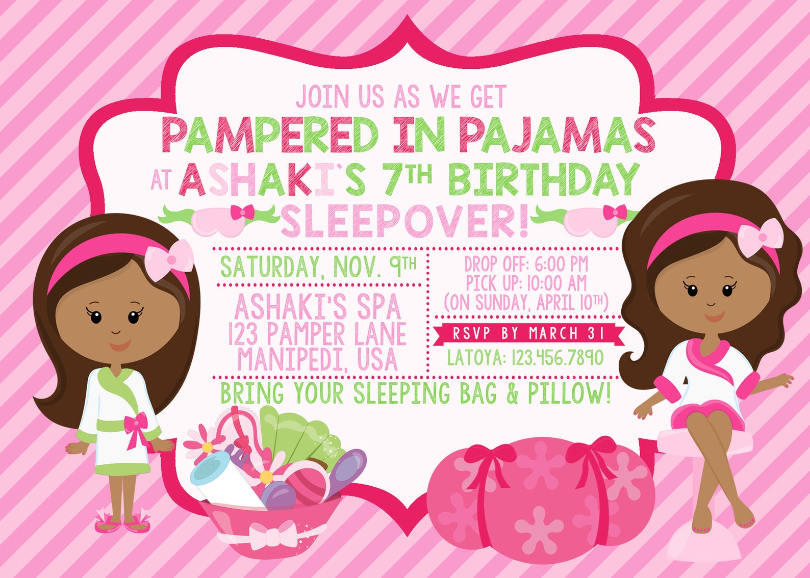 Spa Sleepover Party Birthday Invitation | Etsy