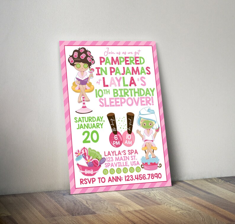 Spa Sleepover Party Birthday Invitation - Etsy