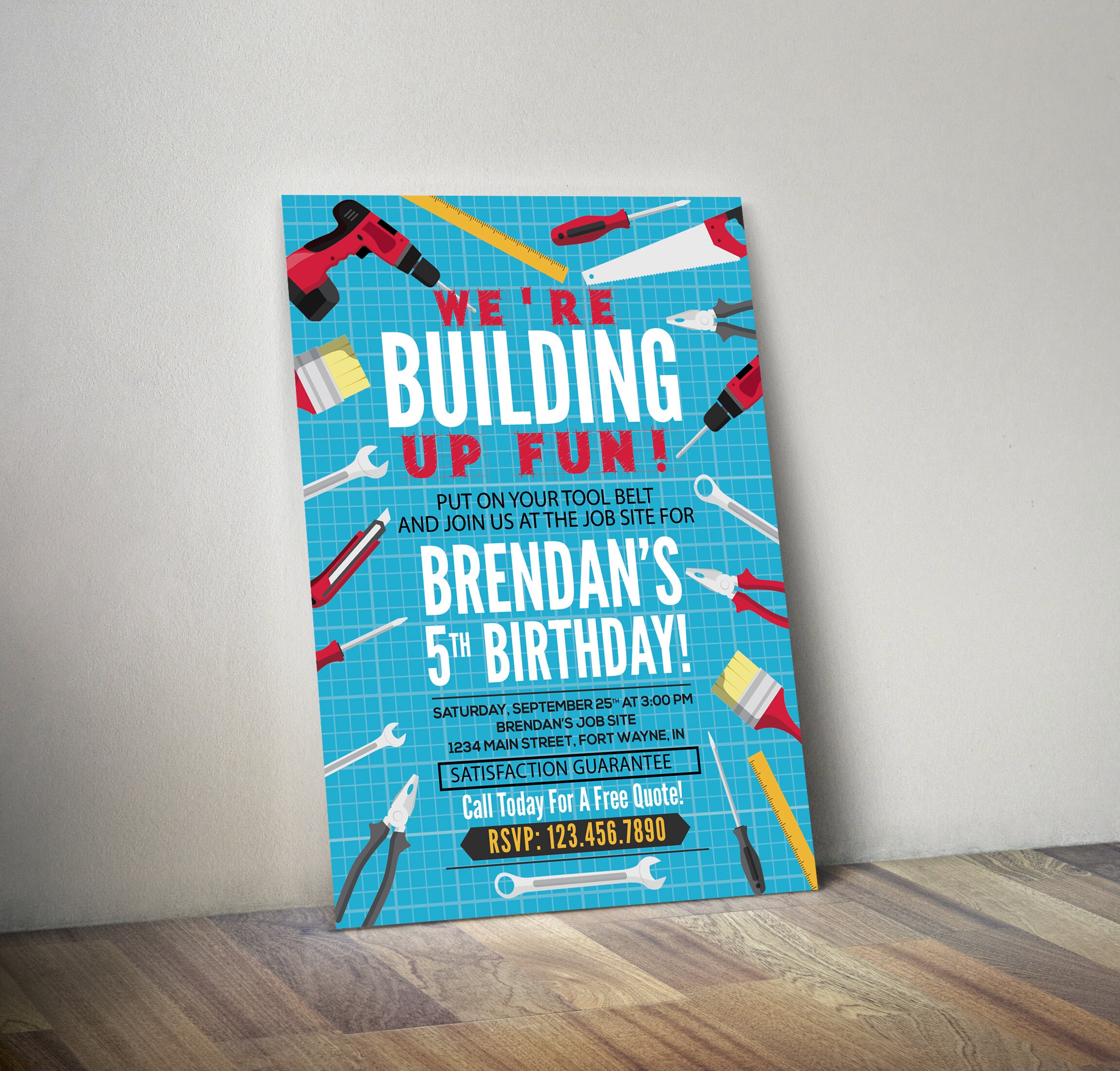 Tools Building Blueprint Birthday Invitation | Etsy