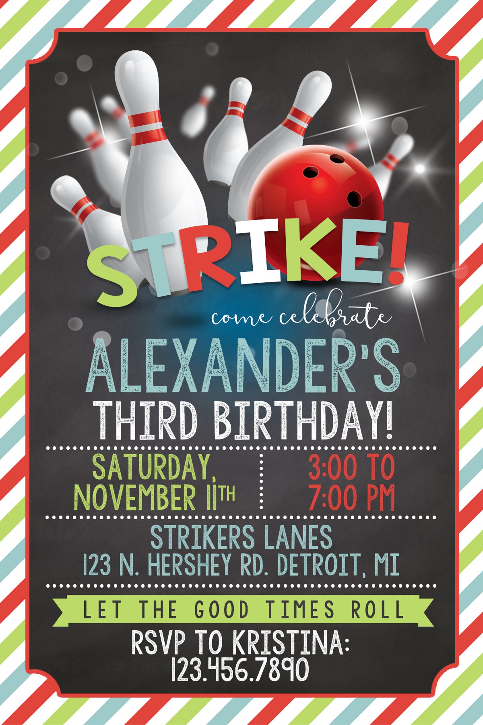 Strike Bowling Birthday Invitation - Etsy