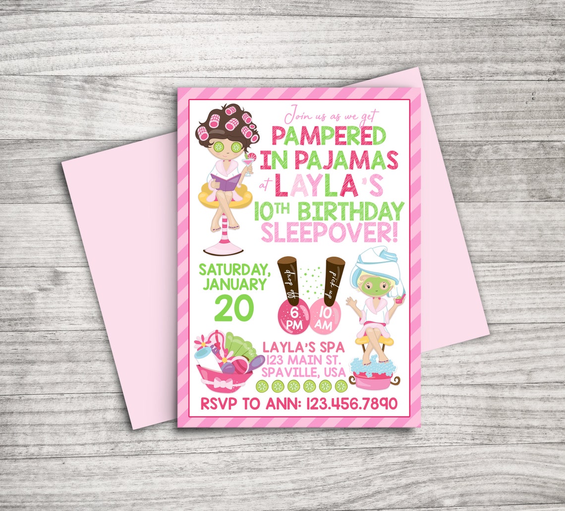 Spa Sleepover Party Birthday Invitation - Etsy