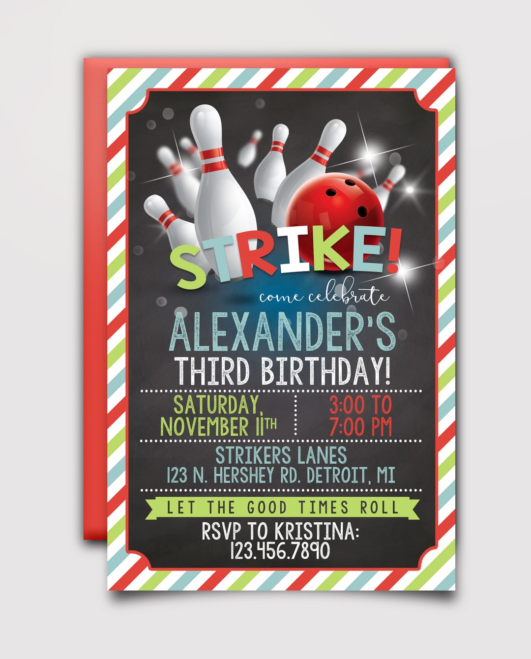 Strike Bowling Birthday Invitation - Etsy