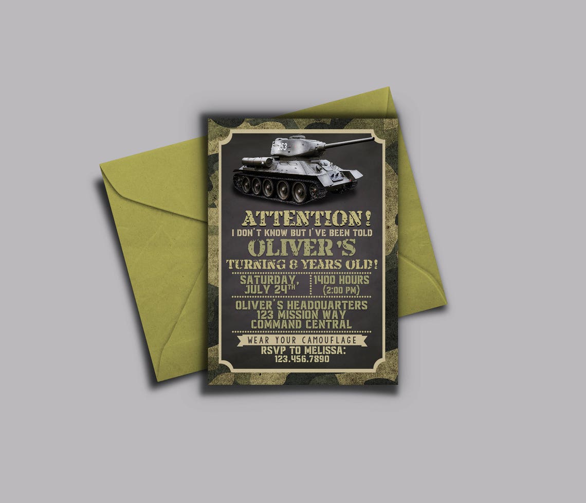 Army Camouflage Camo Tank Birthday Invitation - Etsy