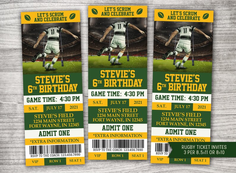 Rugby Birthday Invitation Ticket | Etsy