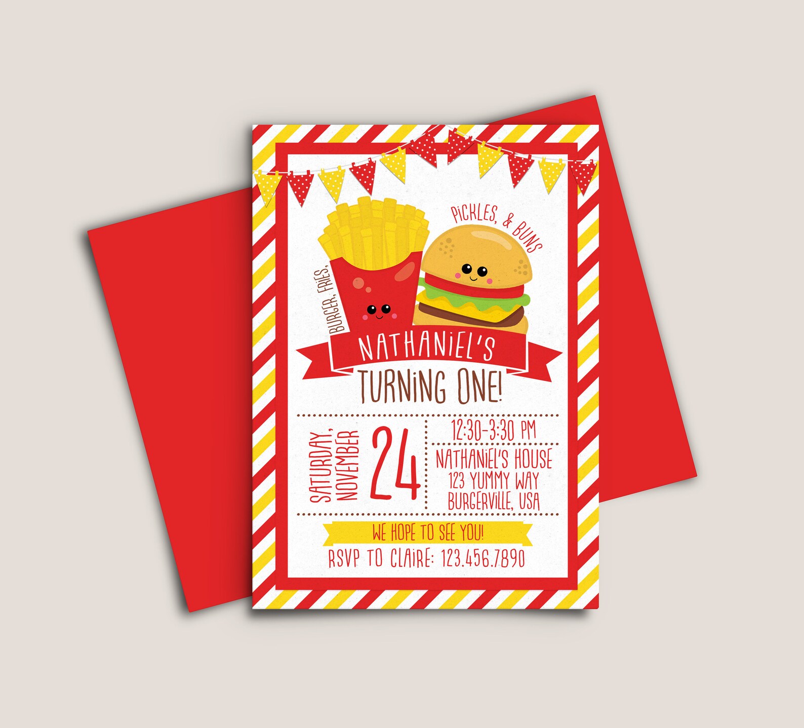 Cute Burger and Fries Birthday Invitation - Etsy