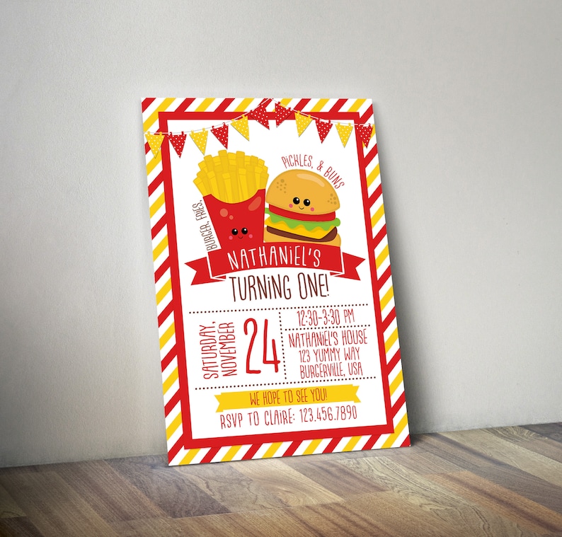 Cute Burger and Fries Birthday Invitation | Etsy