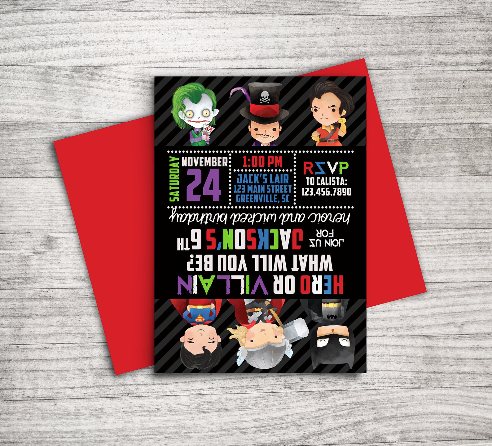 Villain and Hero Birthday Invitation - Etsy