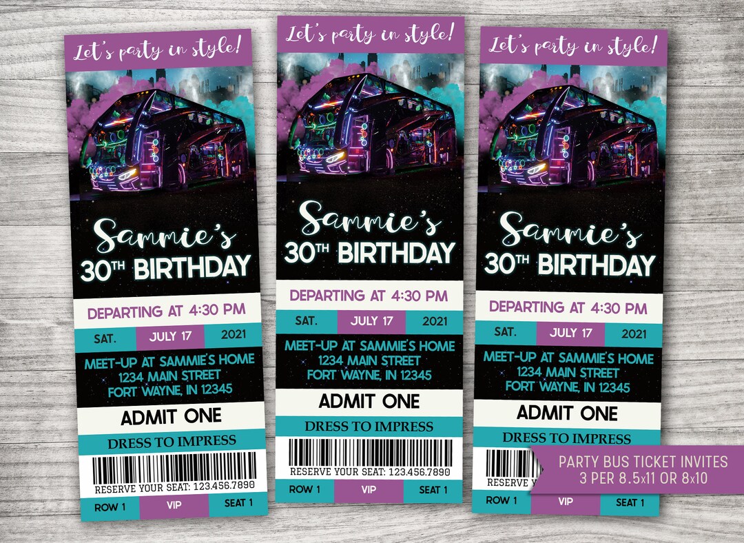 Party Bus Birthday Invitation Ticket - Etsy