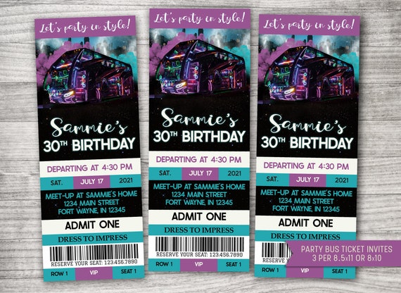 Party Bus Birthday Invitation Ticket | Etsy