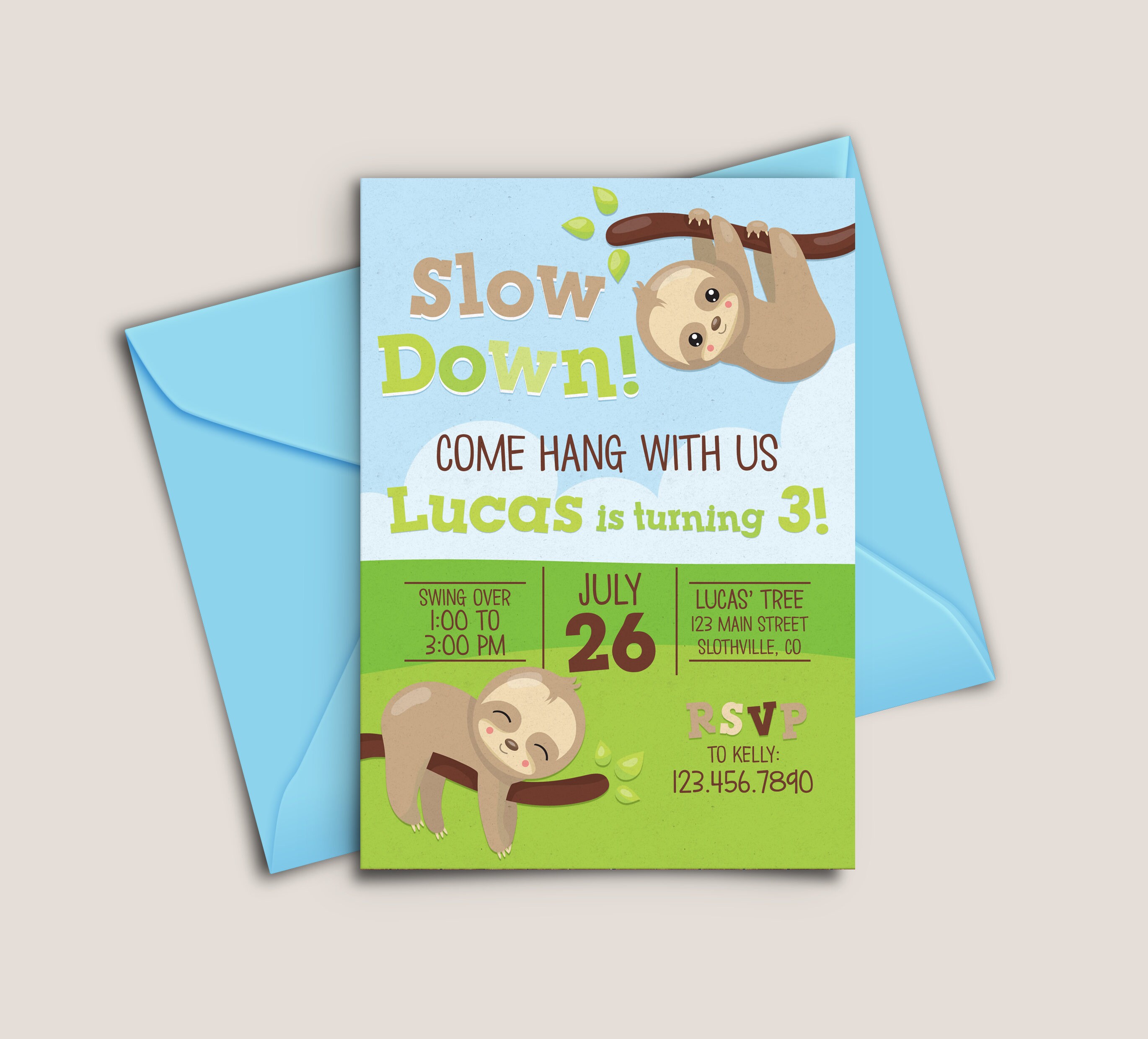 Cute Sloth Birthday Invitation | Etsy