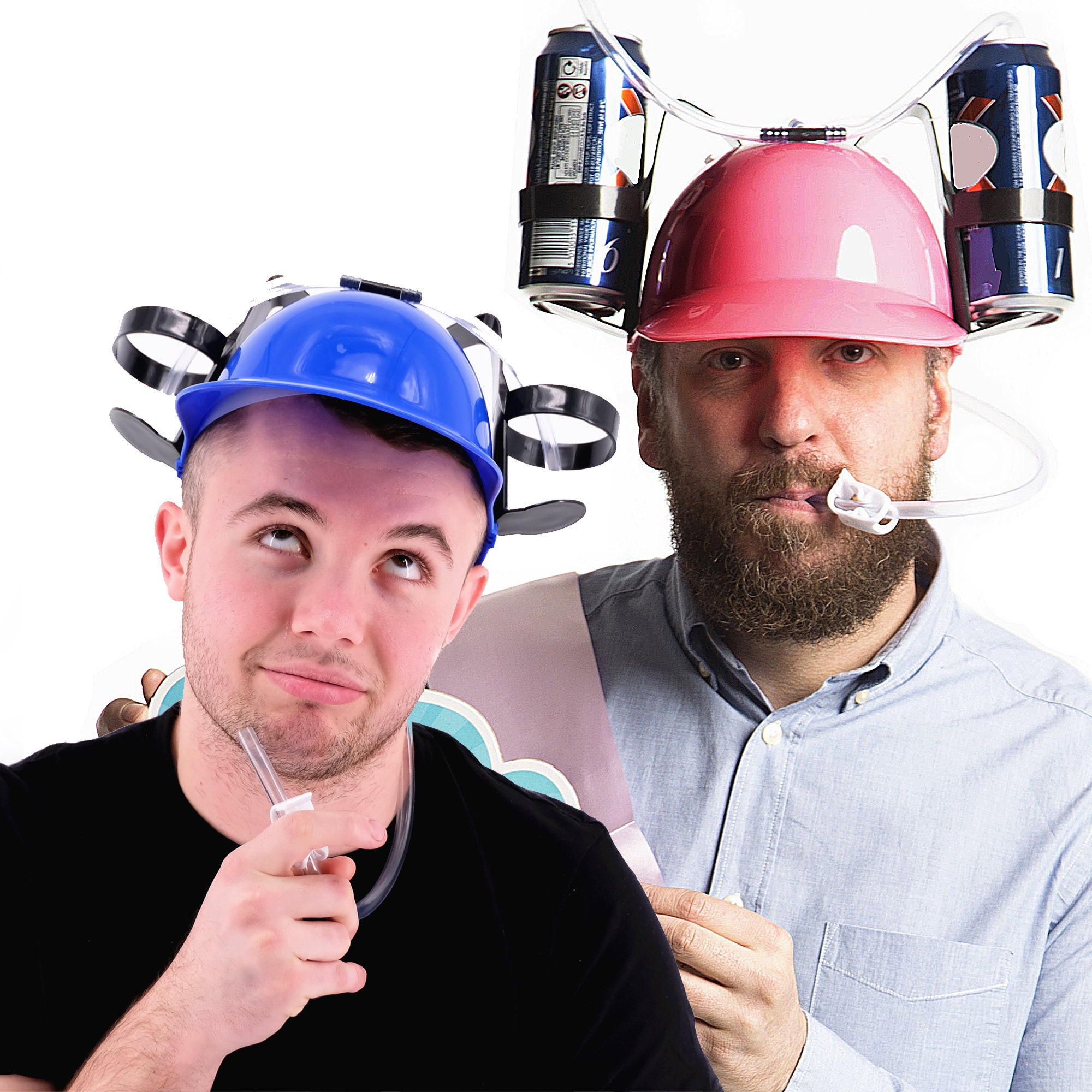 Drinking Helmet Beer Soda Hat Hand free Can Holder With Straw Etsy UK
