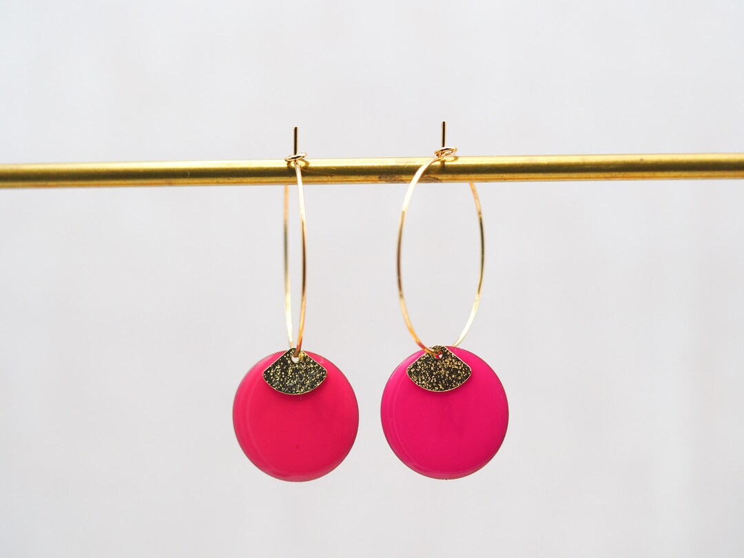 Raspberry-colored Hoop Earrings, Gilded With Fine Gold / Designer ...