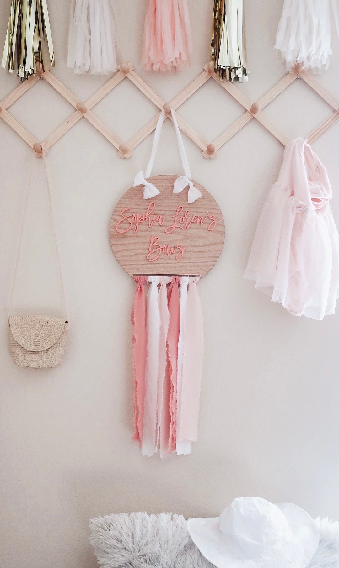 Personalized Bow Holder, Wood Decor, Acrylic, Boho, Girls, Ribbon ...