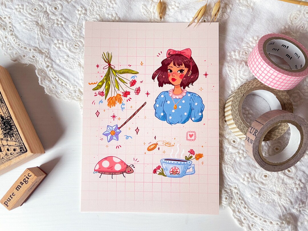 Illustrated Postcard Magical Girl - Etsy