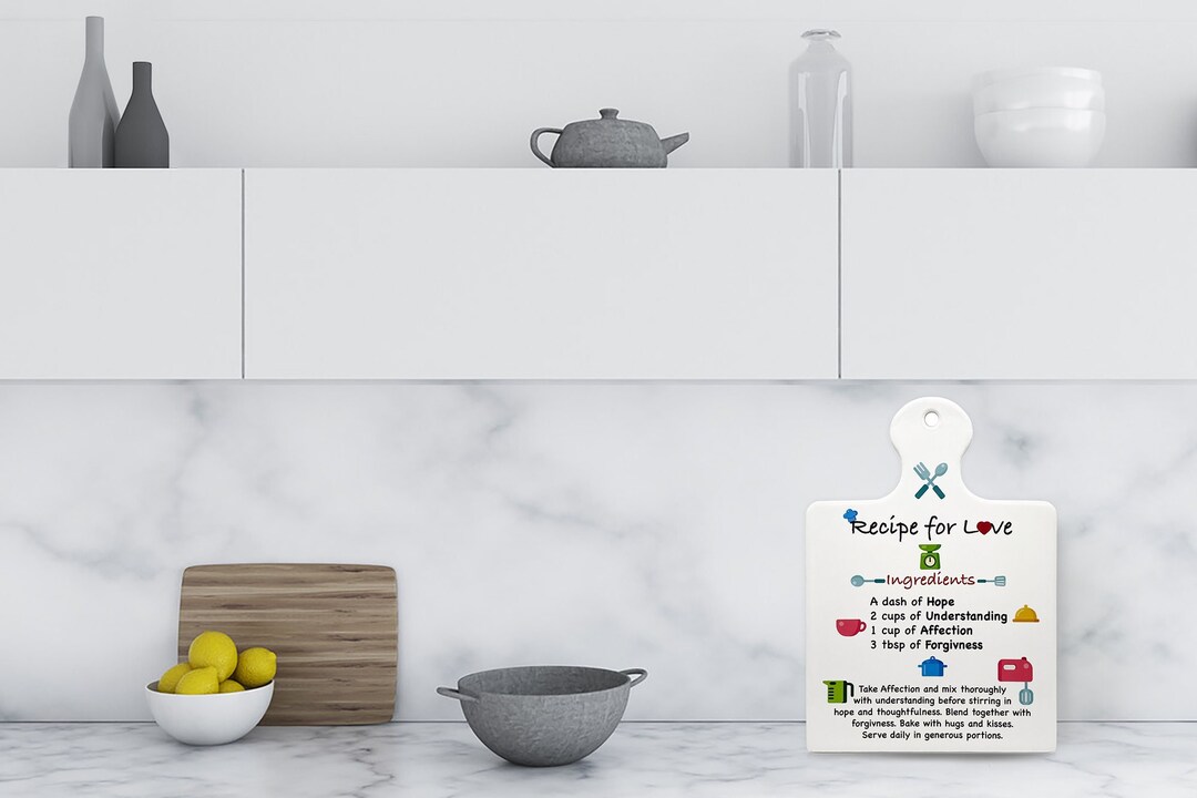 Love Recipe Kitchen Sign - Ceramic Cutting Board for Wedding, Valentine ...