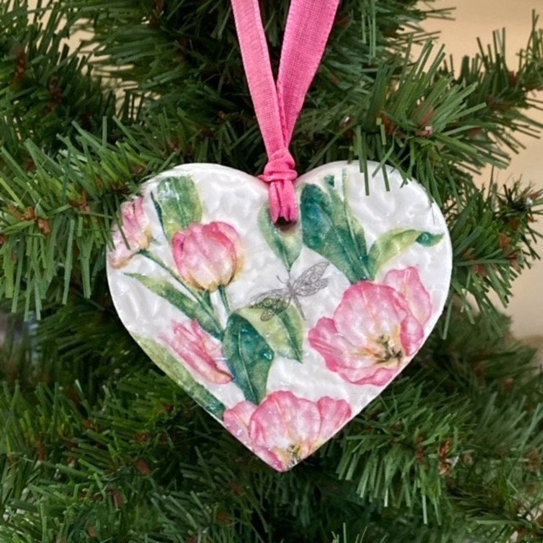 Heart Ornament, Heart Decor, Spring Ornament, Clay Ornament, Tulip ...