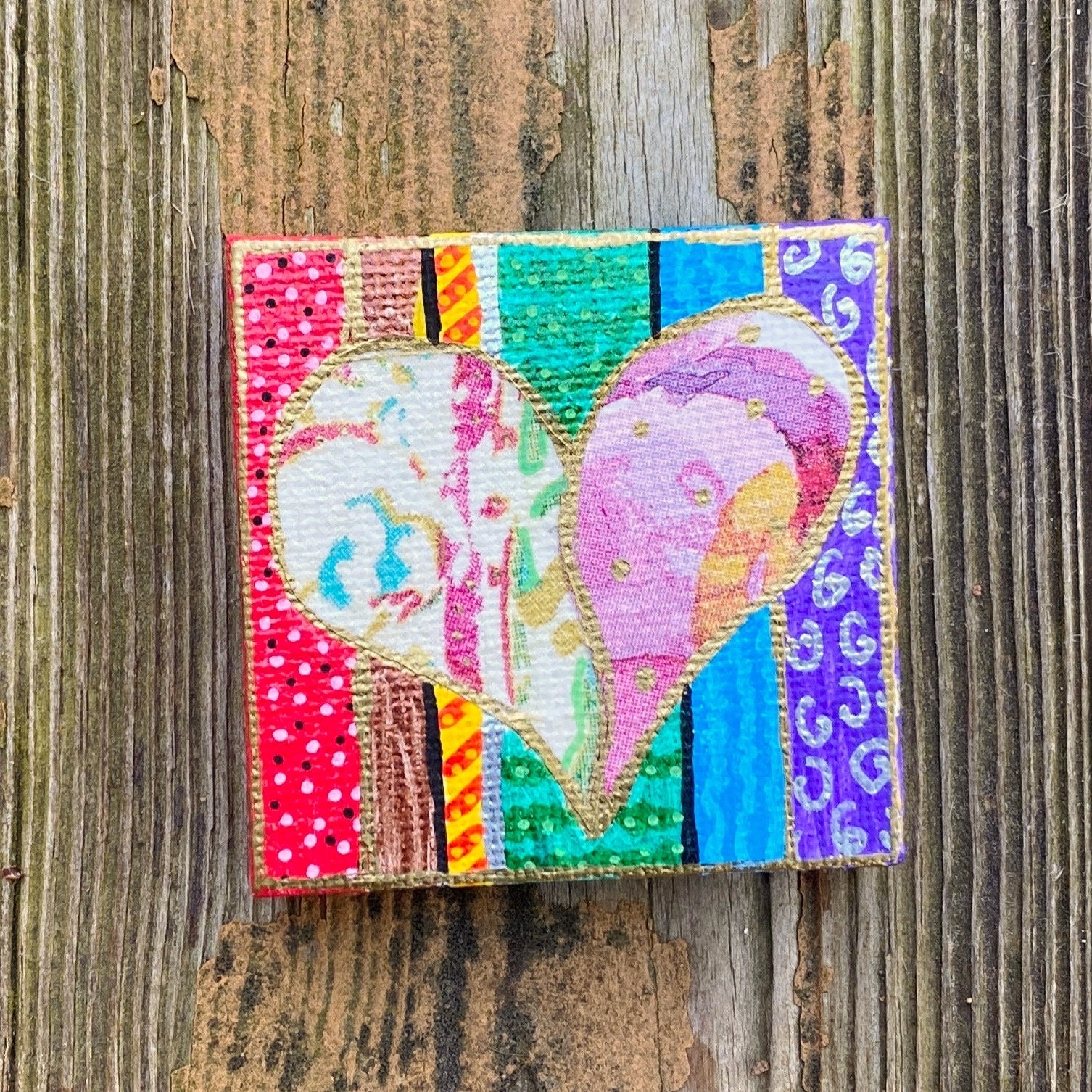 Mini Heart Painting on Canvas, 2 X 2 Inches, Whimsical Heart Painting ...