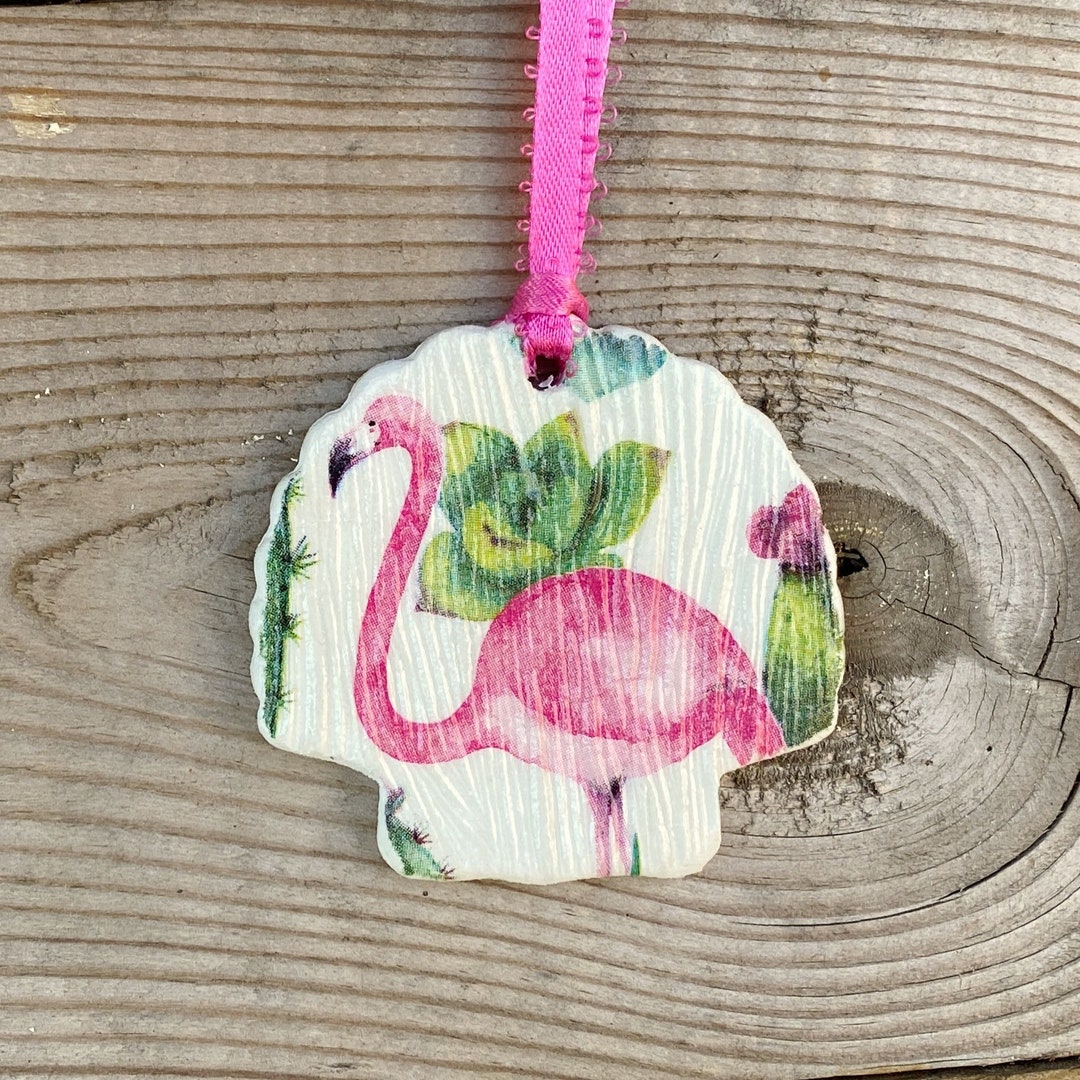 Flamingo Ornament, Flamingo Gift, Shell Ornament, Beach Ornament ...