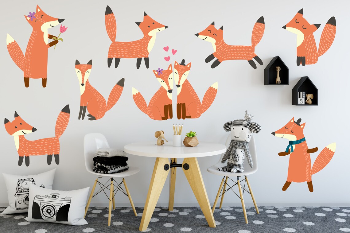 Colorful Mixed Fox Wall Decal Set Fox Stickers Fox Wall - Etsy
