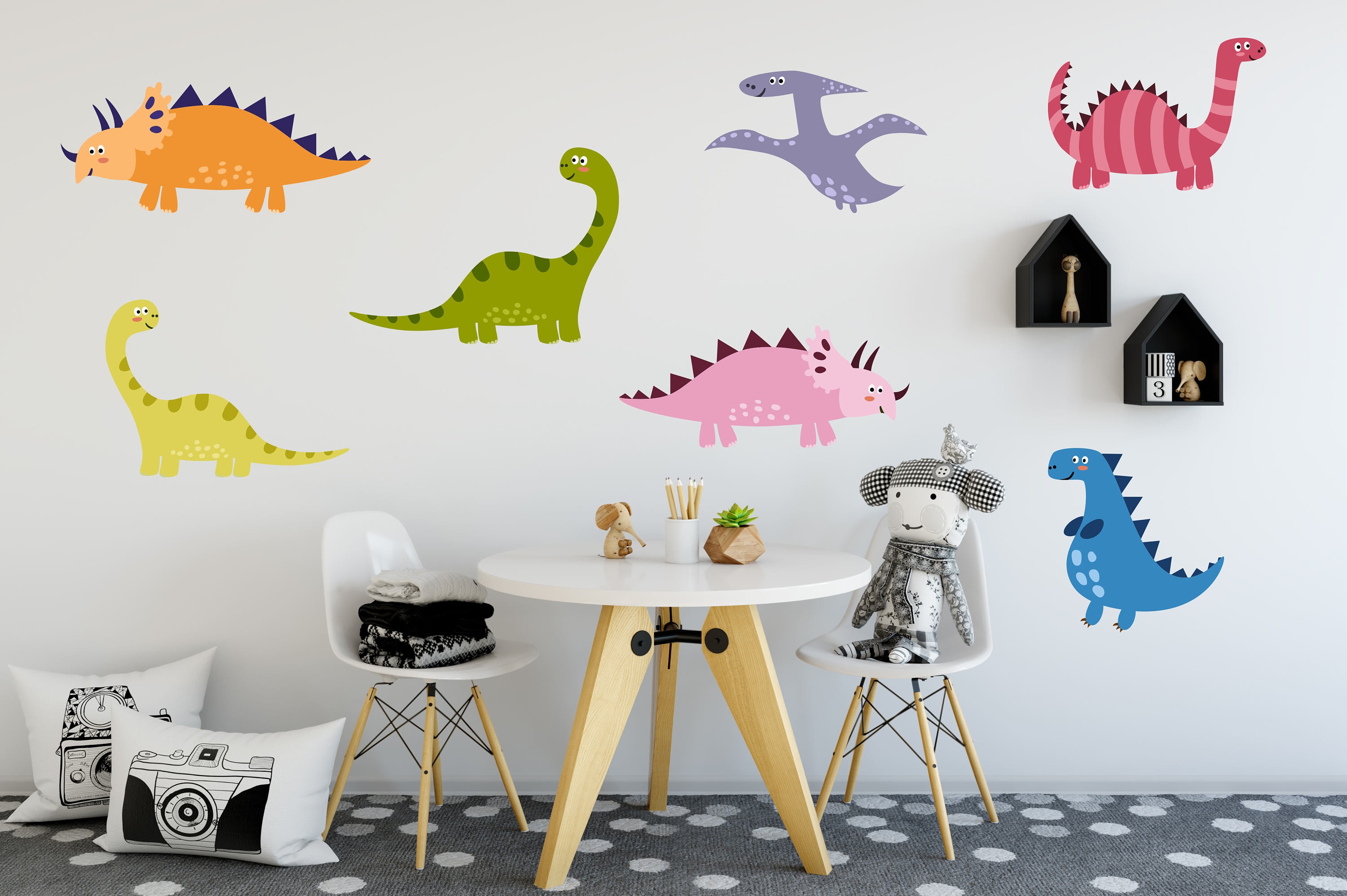 Dinosaur Decals Set of 7 Dinosaur Stickers Dinosaur Wall - Etsy