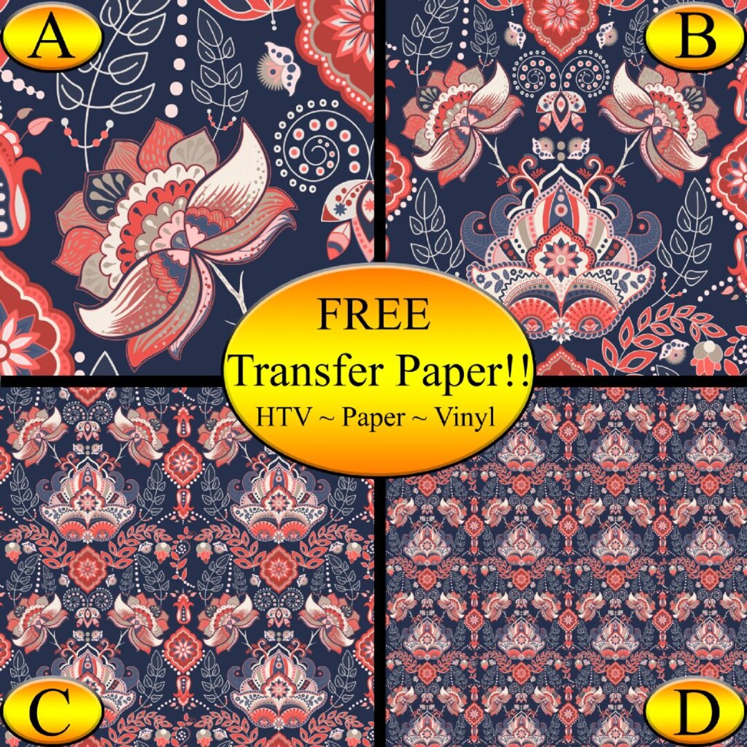 Red & Blue Paisley Pattern Printed HTV - Adhesive Vinyl - Pattern Vinyl ...