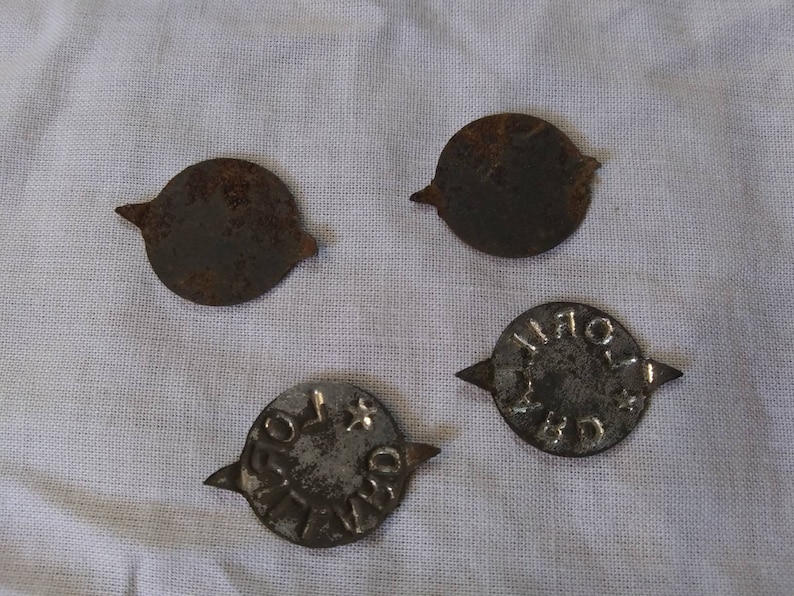 SET of FOUR TABS Plug Tobacco Antique Tin Tabs Red Cross and Lorilland ...