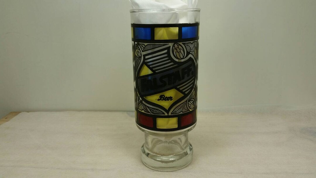 FALSTAFF VINTAGE GLASS Faux Stained Glass Beer in Excellent Condition ...