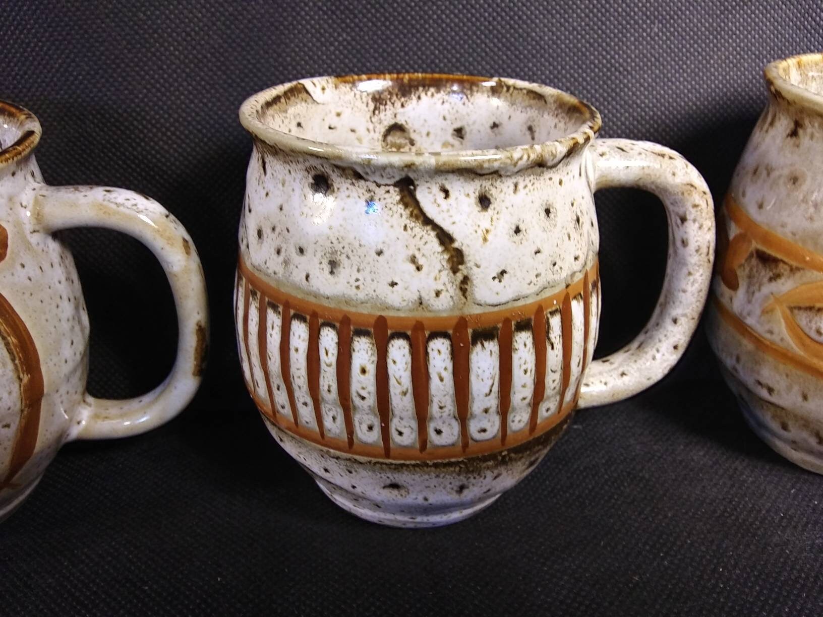 SET OF THREE Very Unique Hand Made Mugs With Awesome Crackled - Etsy