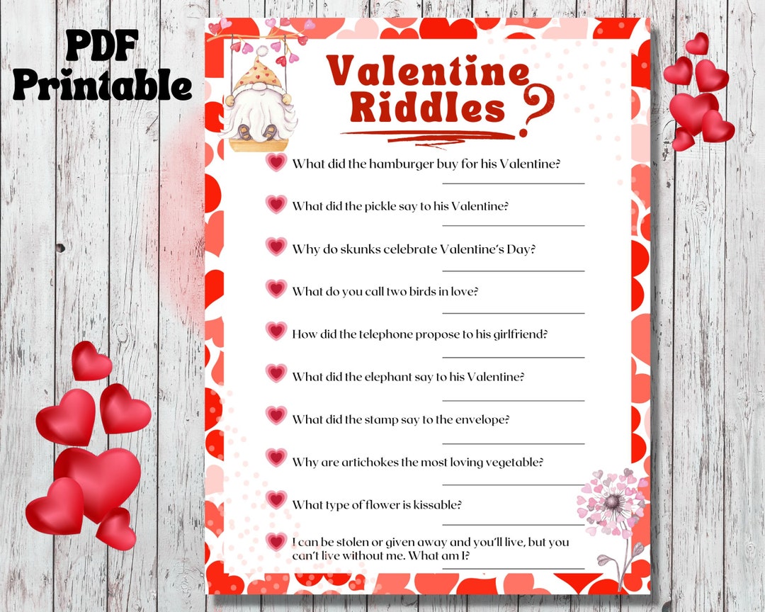Valentine Riddles Kids Game, Valentine Party Game, Valentine Trivia - Etsy