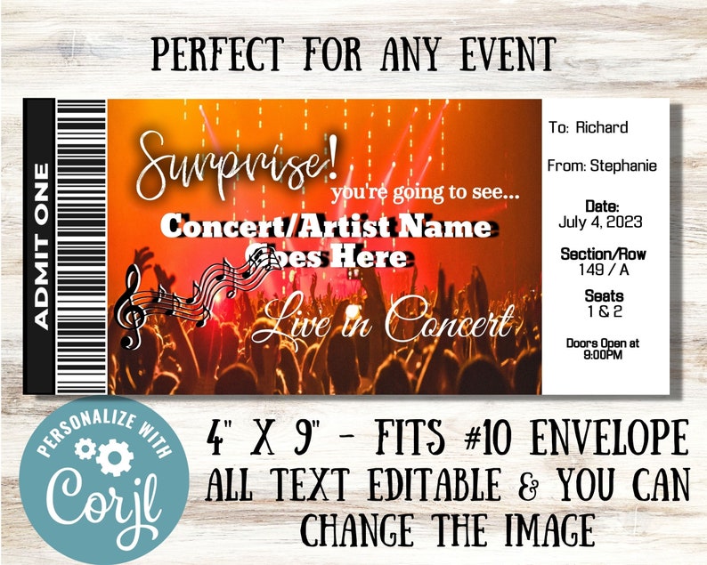 Printable Ticket Template, Concert Ticket Template, Surprise Ticket - Etsy