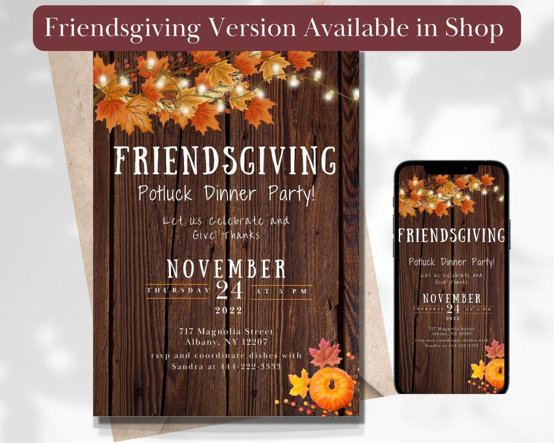 Thanksgiving Potluck Editable Invitation Template, Friendsgiving ...