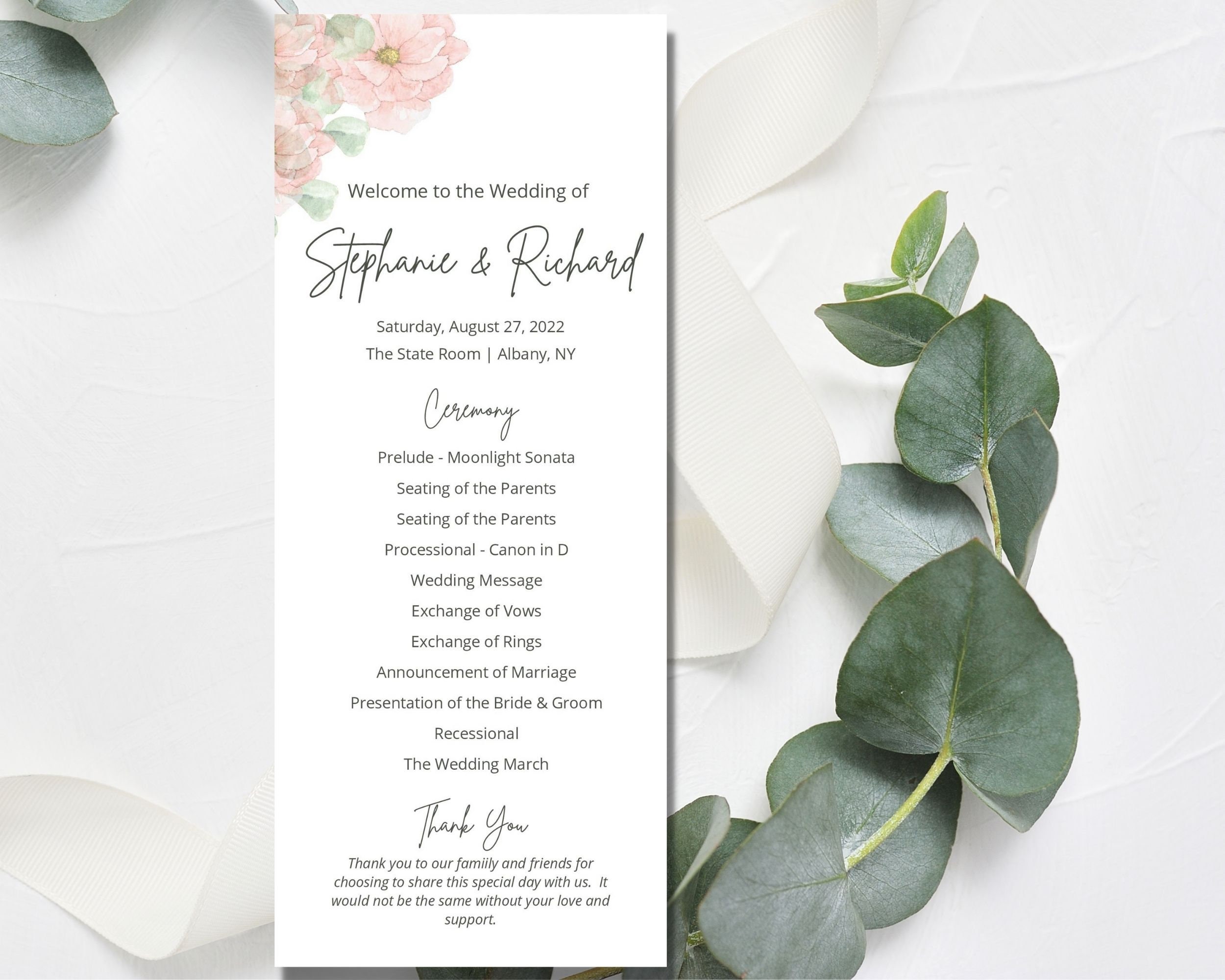 Wedding Ceremony Program Template Editable Program Wedding Program ...