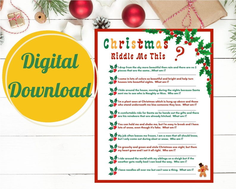 Christmas Riddle Me This, Christmas Party Game, Chistmas Trivia - Etsy