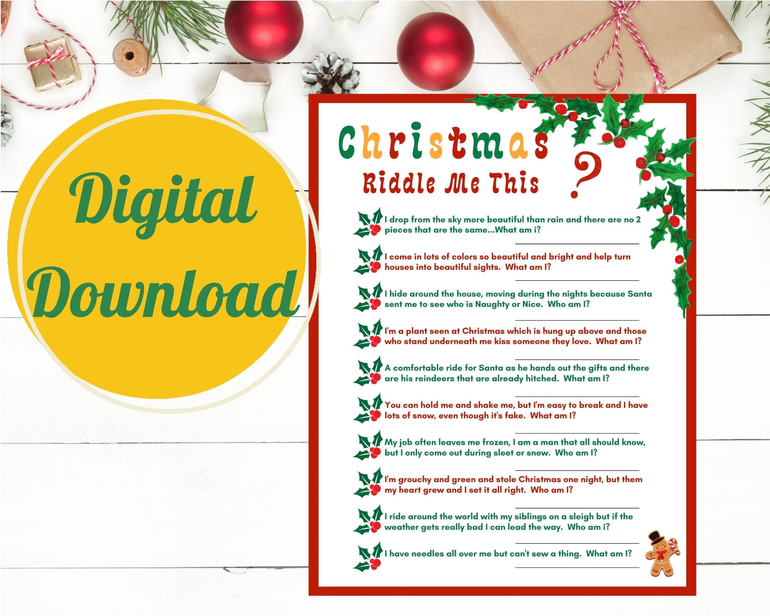 Christmas Riddle Me This, Christmas Party Game, Chistmas Trivia - Etsy