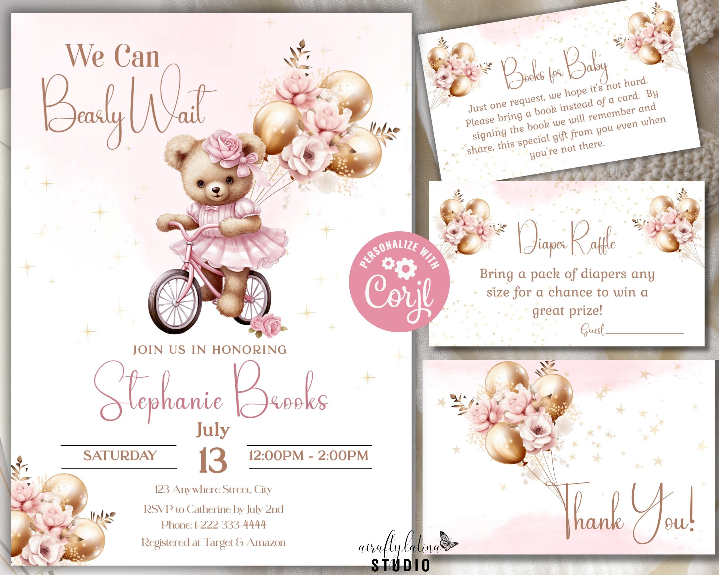 Editable We Can Bearly Wait Baby Shower Invitation, Teddy Bear Baby ...