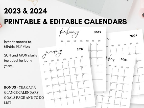 2023-2024 Printable and Editable Monthly Calendar - Etsy