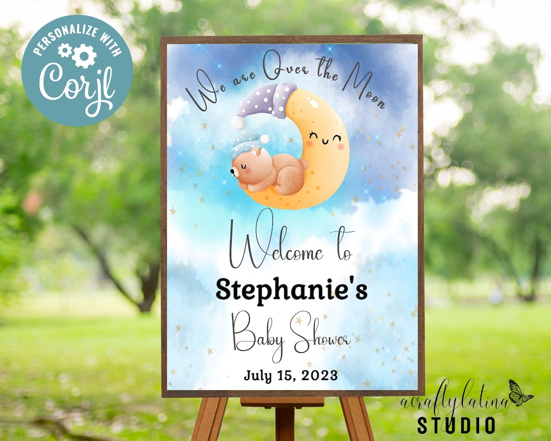 Over the Moon Baby Shower | Welcome Sign | Twinkle Twinkle Little Star ...