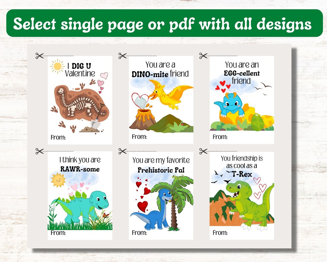 Dinosaur Valentine Cards Printable, Valentine for Class, Printable ...