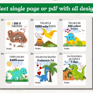 Dinosaur Valentine Cards Printable, Valentine for Class, Printable ...
