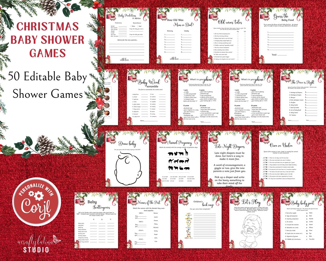Christmas Baby Shower Games Bundle, Santa Baby, Merry Little Christmas ...