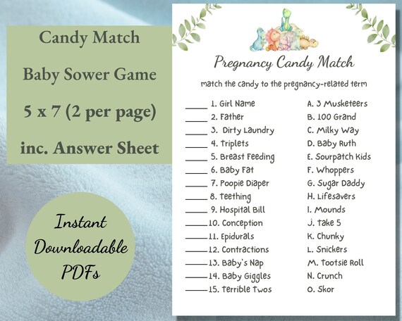 Candy Match Dinosaur Baby Shower Game Dino Baby Shower Game | Etsy
