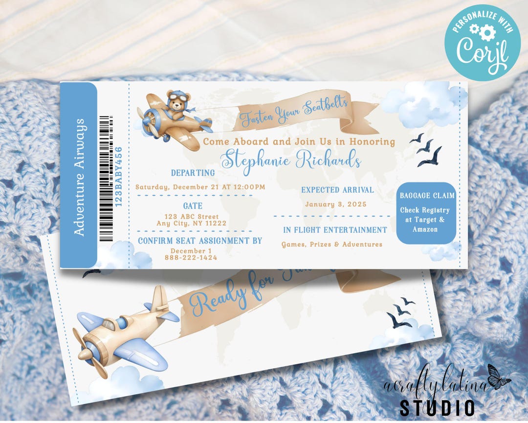 Boarding Pass Baby Shower Invitation, Adventure Awaits, Boy Baby Shower ...