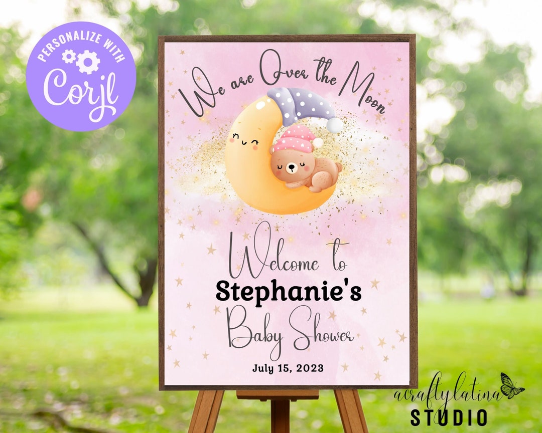 Baby Welcome Sign | Over the Moon Baby Shower | Twinkle Twinkle | Girl ...