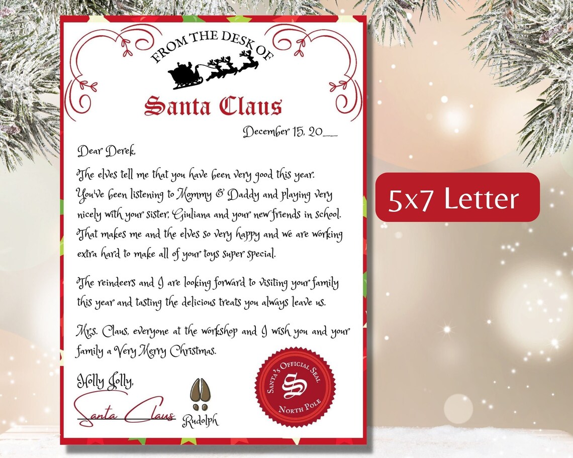Printable Letter From Santa Claus Nice List Certification - Etsy