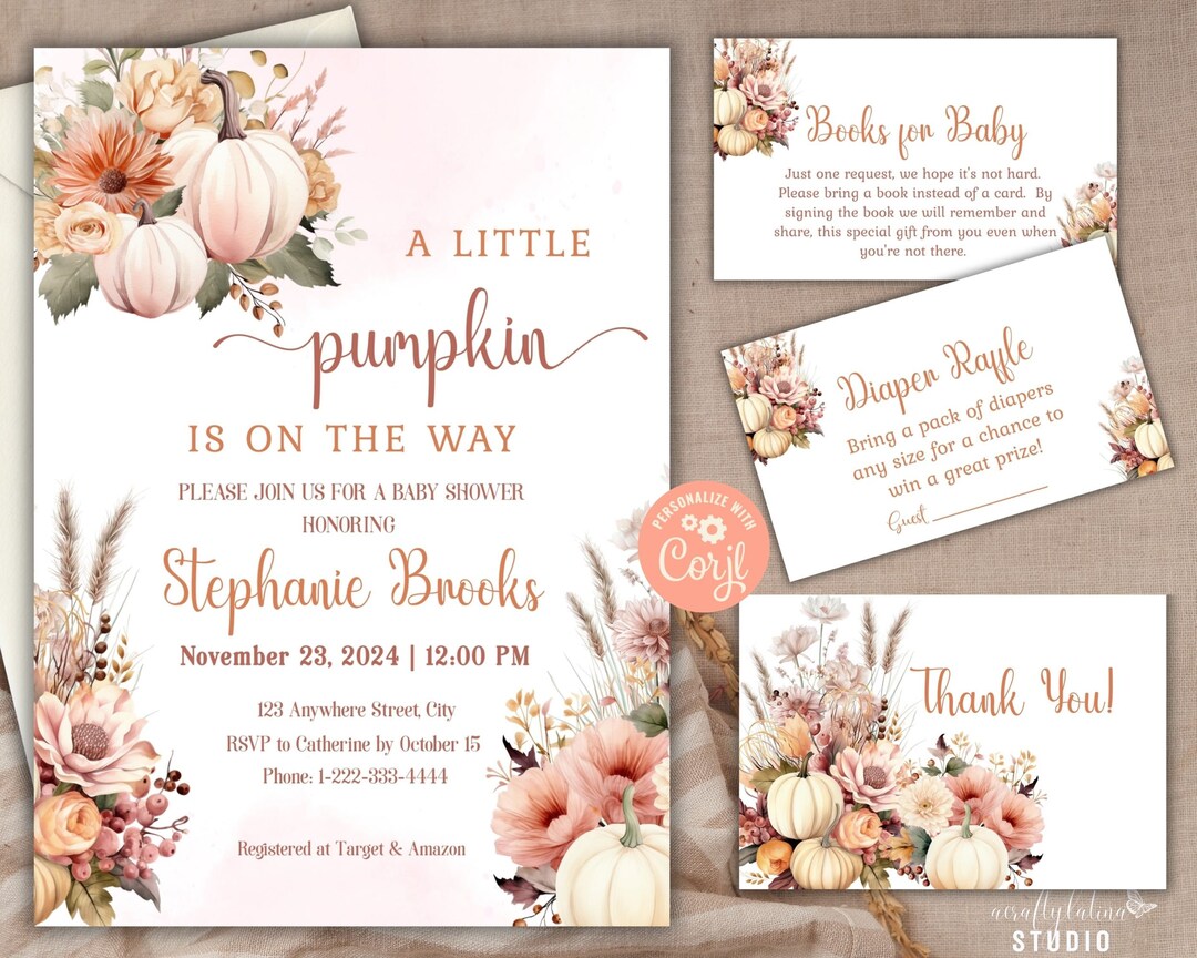 Girl Fall Baby Shower Invitations, Pumpkin Invitation, Little Pumpkin ...
