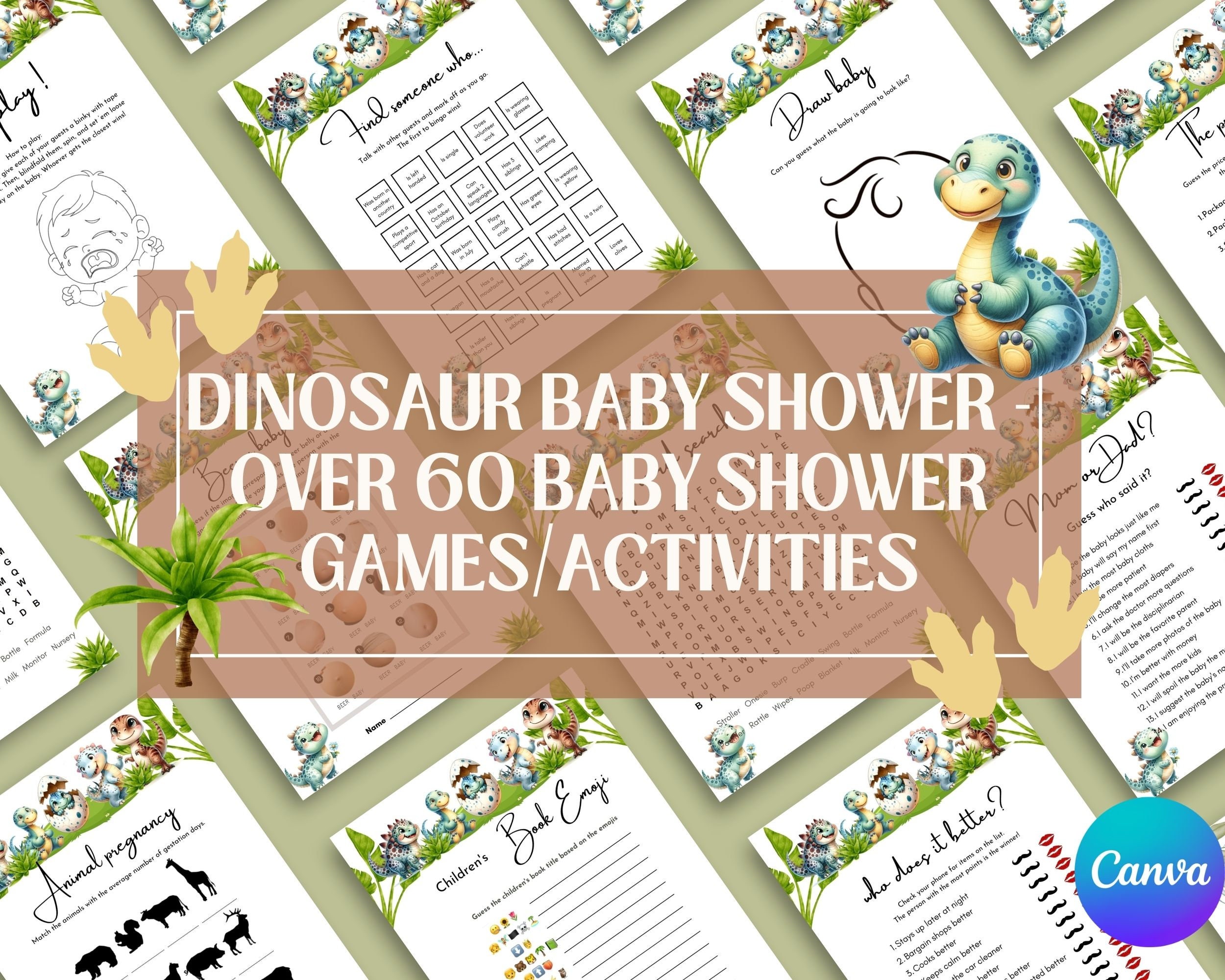 Dinosaur Baby Shower Games, Instant Download, Printable Game, Baby ...