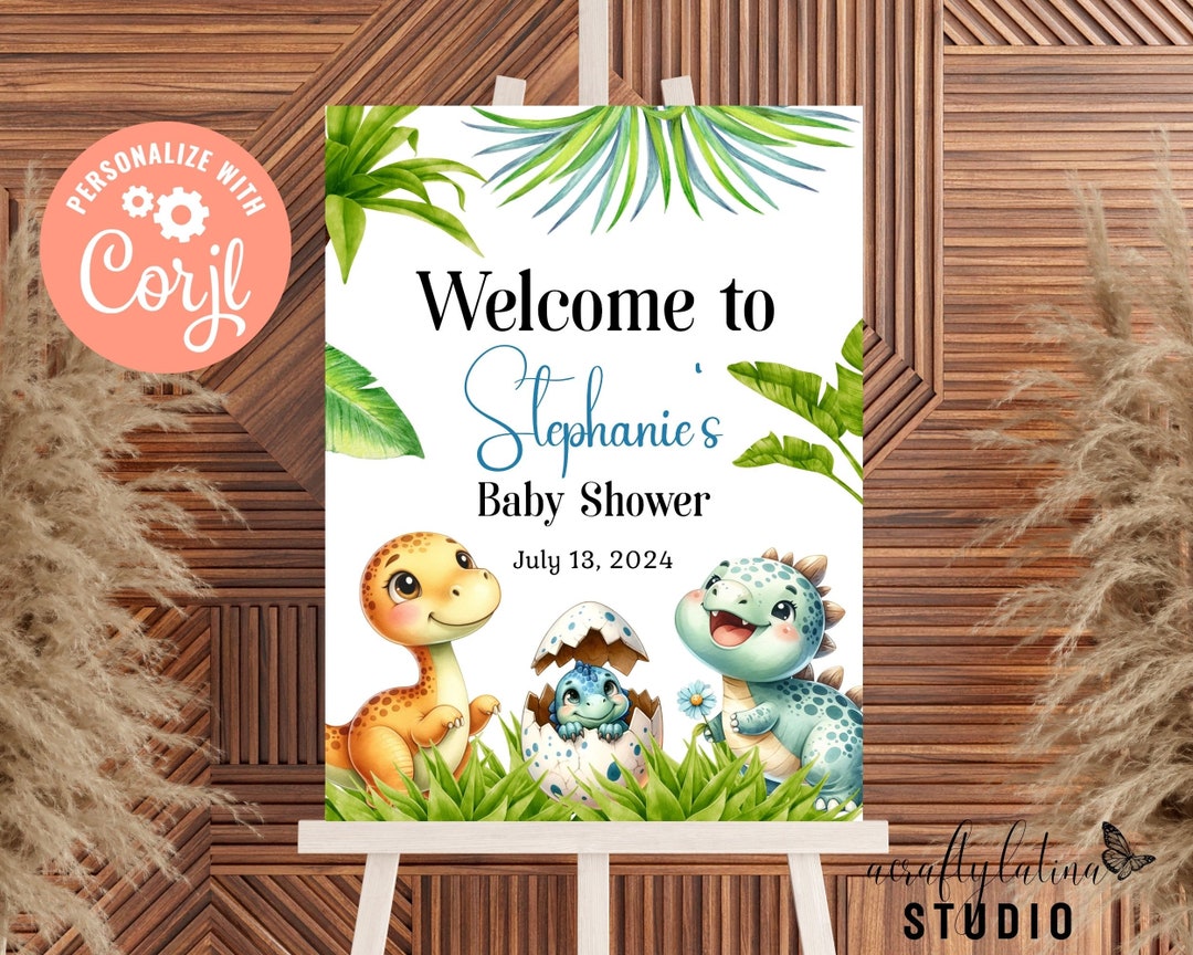 Dinosaur Baby Shower Welcome Sign Template, Gender Neutral Baby Shower ...