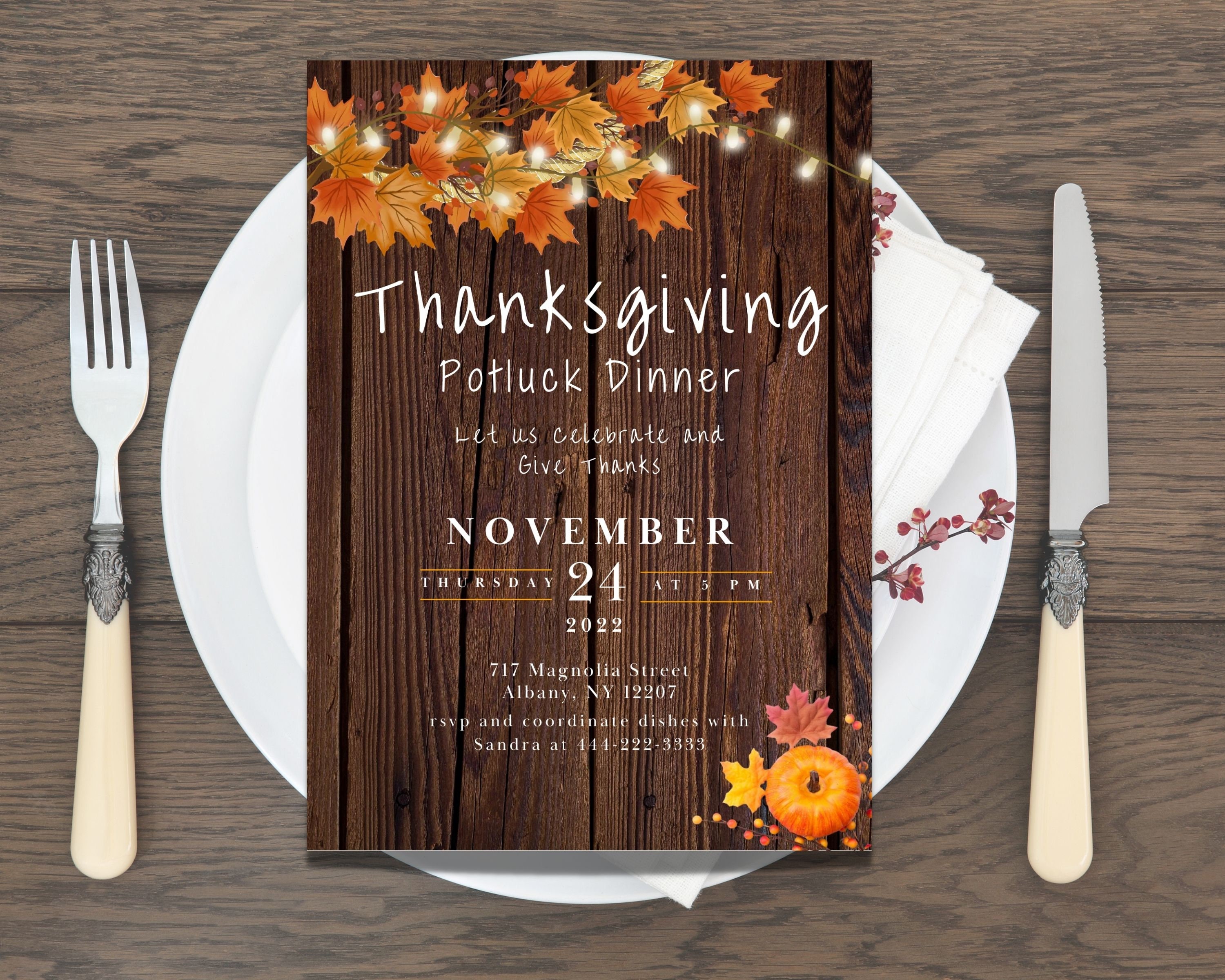 Thanksgiving Potluck Editable Invitation Template, Friendsgiving ...